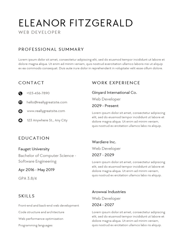 Eleanor Fitzgerald Web Developer Resume | PDF