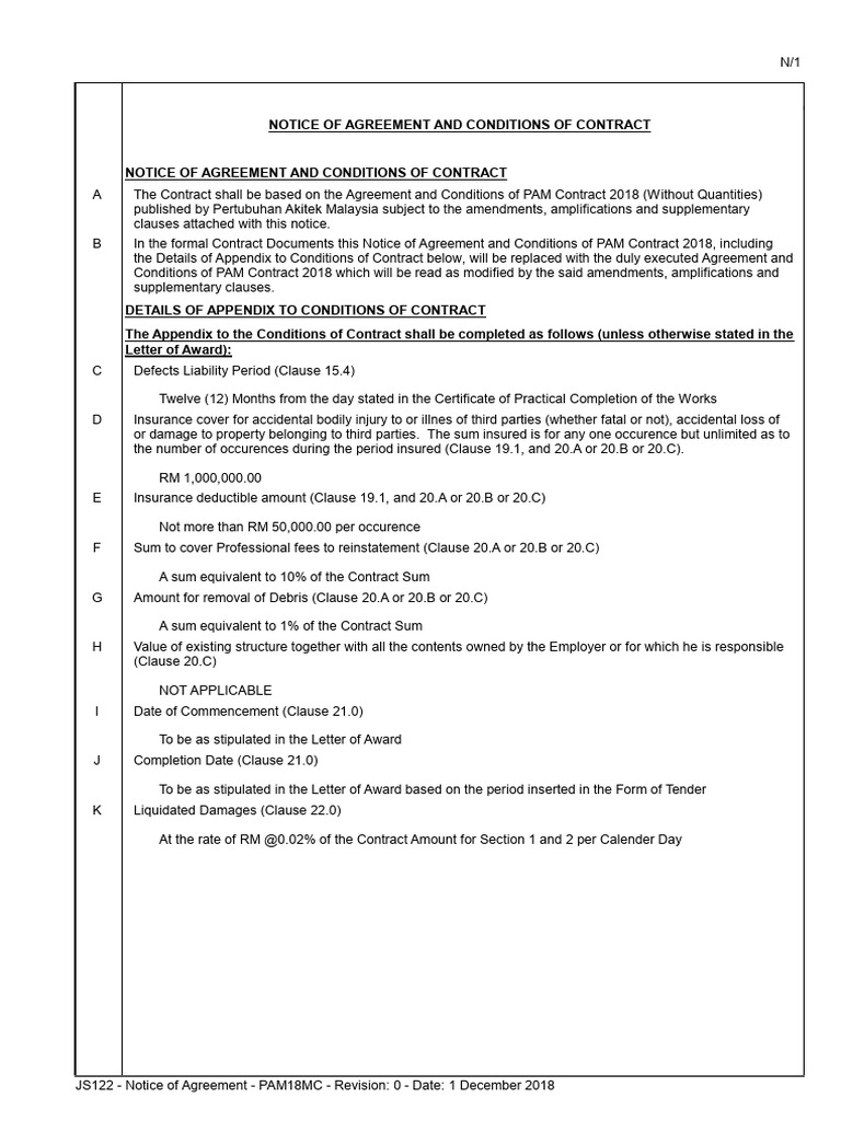 00e Notice of Agreement | PDF | Liquidated Damages | Damages