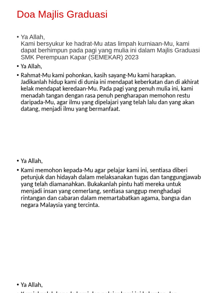 Doa untuk Majlis Graduasi SEMEKAR 2023 | PDF