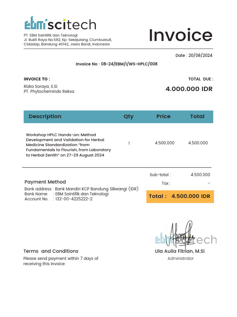 2408 - EBM - WS - 008 - Rizka Soraya (PT. Phytochemindo Reksa) | PDF