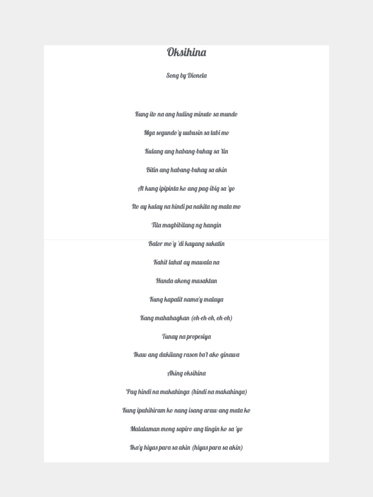 Dionela Songs - Lyrics Compilation | PDF