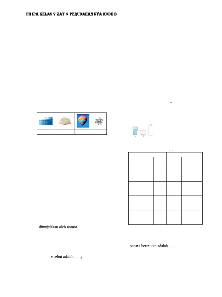 Soal PH IPA Kelas 7: Zat & Perubahannya | PDF