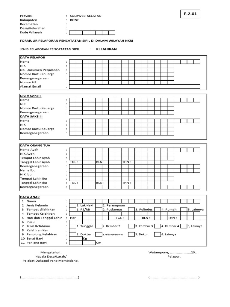 f-2.01 FORMULIR KELAHIRAN | PDF