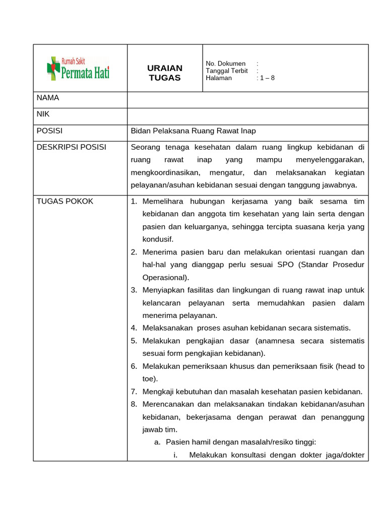 Contoh Draft Uraian Tugas Bidan Ranap | PDF | Sains & Matematika