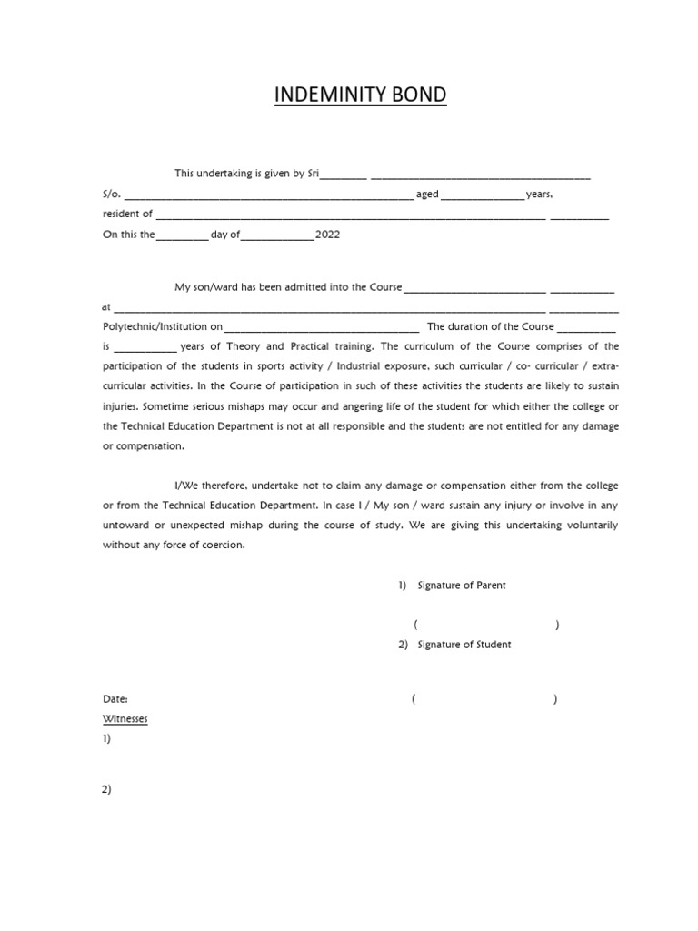 Indemnity bond | PDF