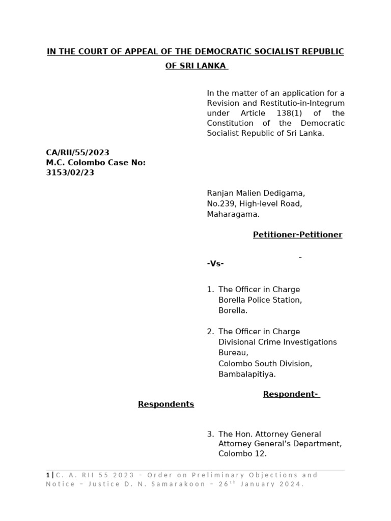 RII 55 2023 Order On Preliminary Objections and Notice | PDF | Appeal ...