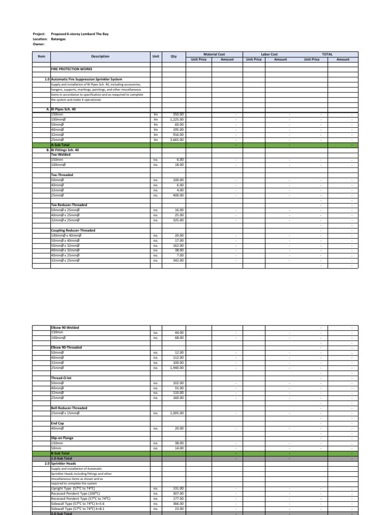 Boq For Quote Lombard Fire Pro | PDF | Valve | Manufactured Goods
