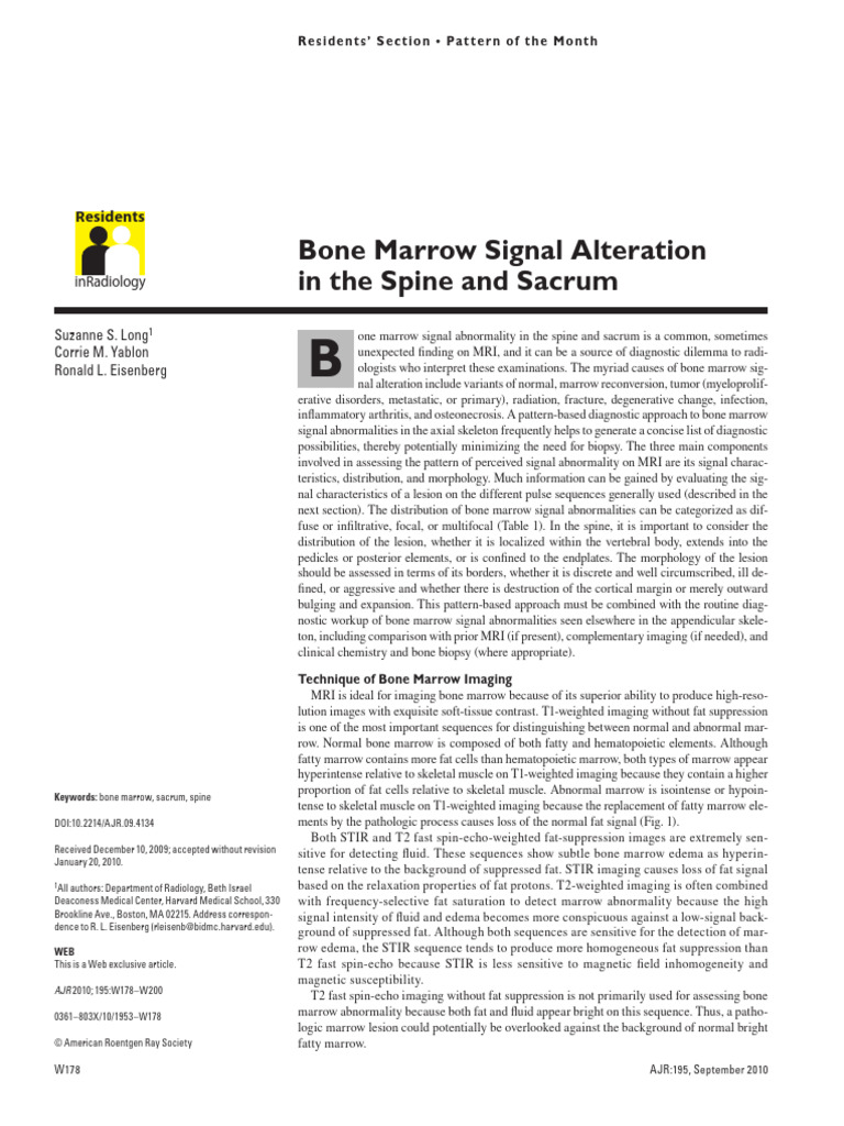 Bone Marrow Signal Changes in Spine | PDF | Bone Marrow | Magnetic ...