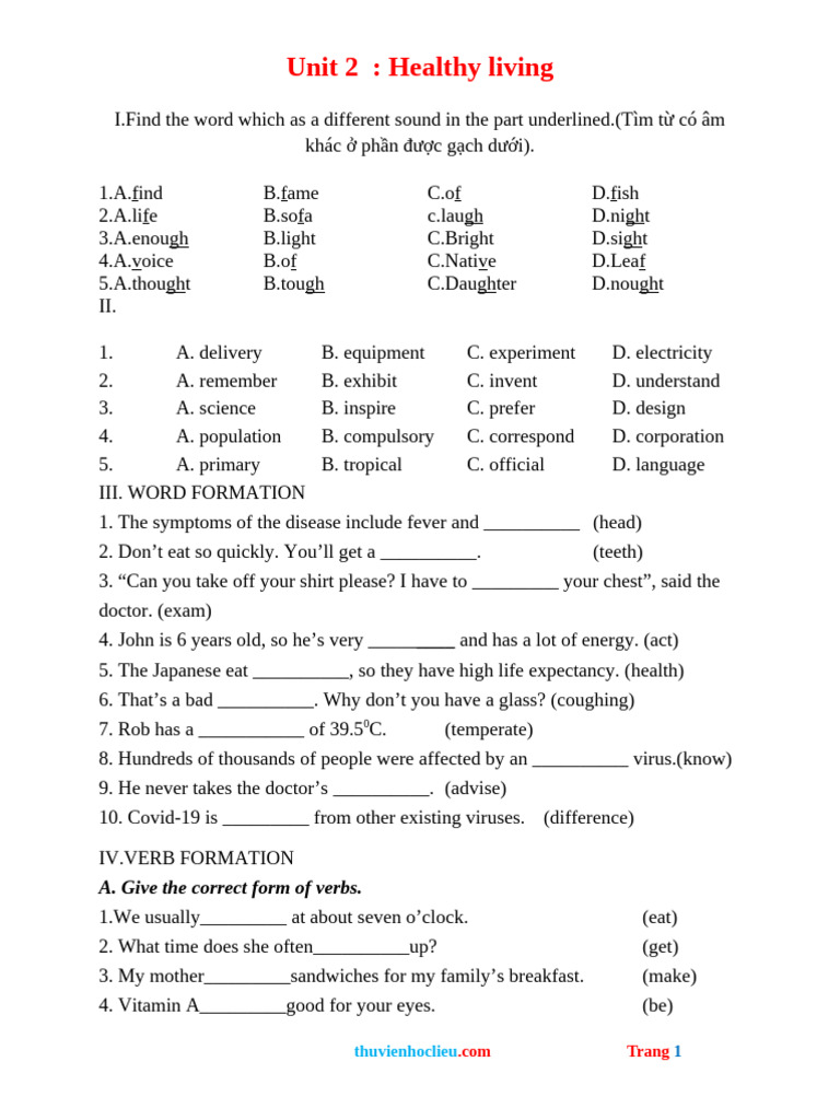 Unit 2 Healthy Living | PDF | Language Arts & Discipline | Wellness