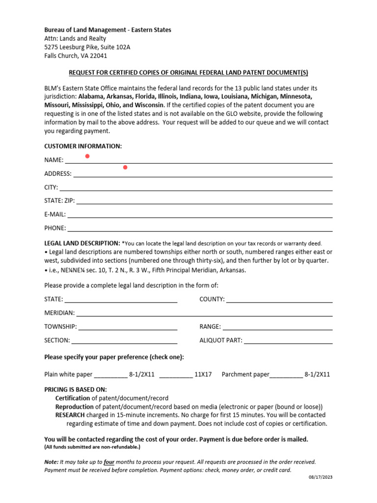GLO Patent Request Form | PDF