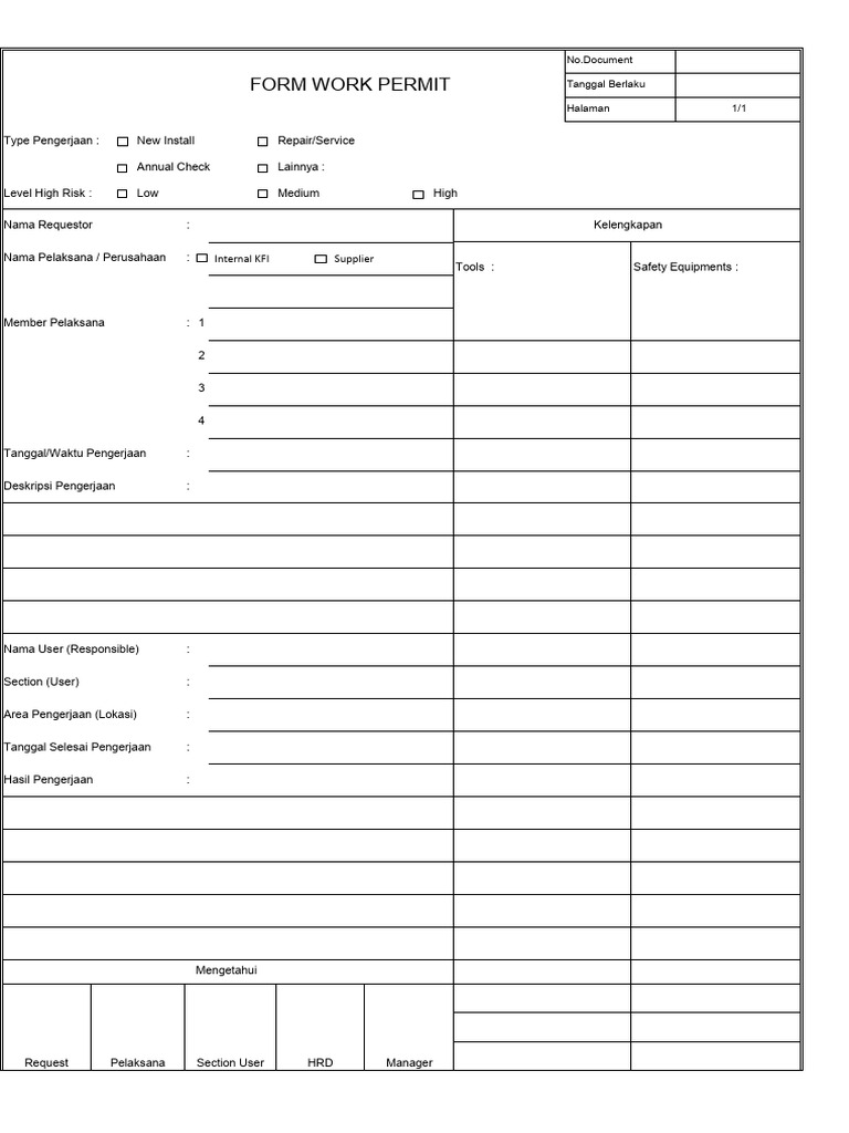 FR-SAF-001 Form Work Permit | PDF