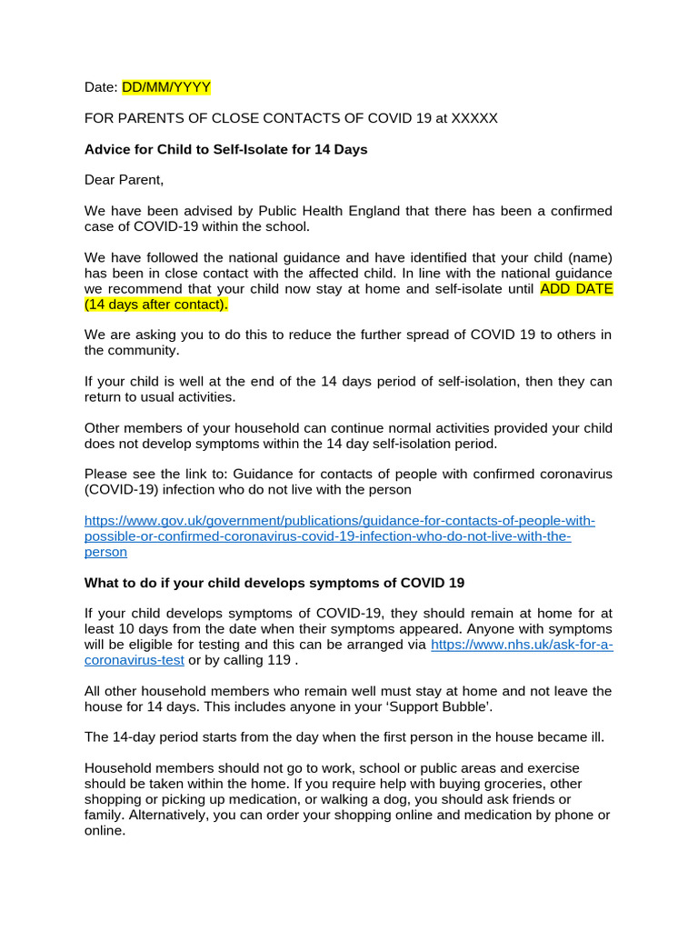Letter Direct and Proximity Contacts in A School V00 - 03 | PDF ...