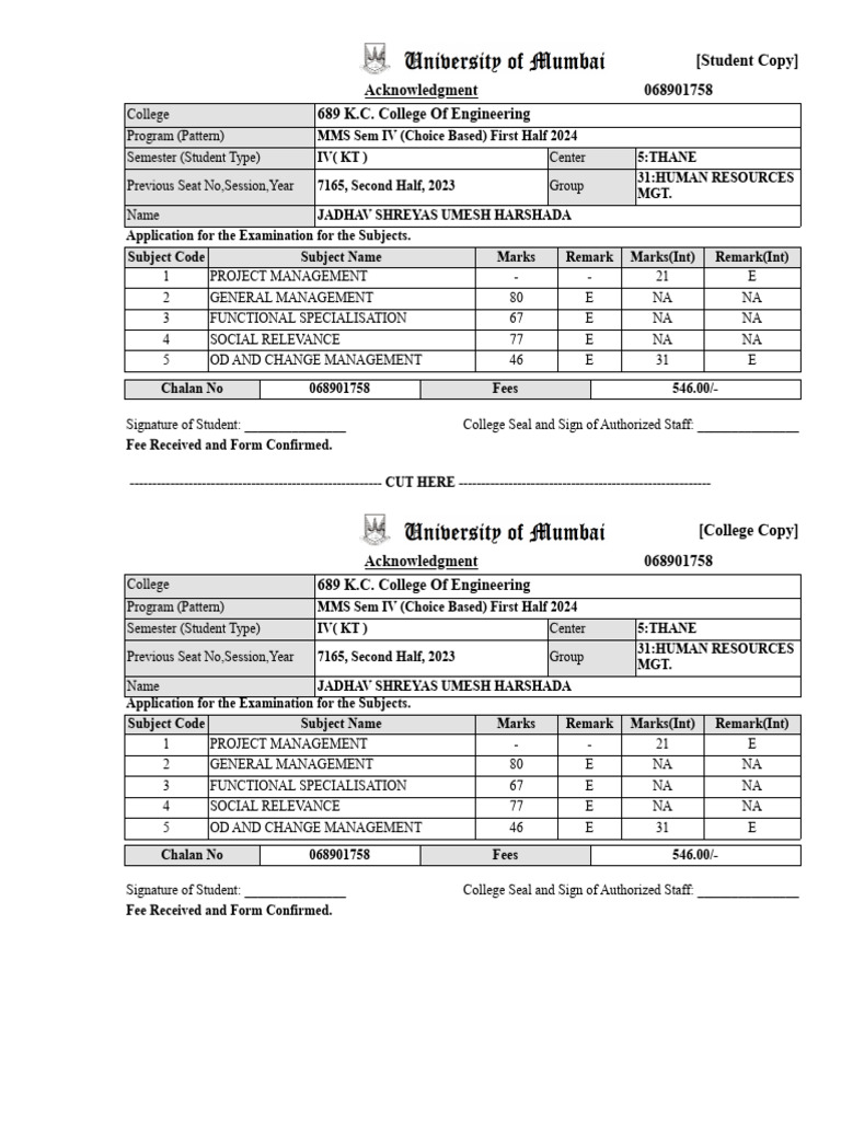 MMS Sem IV Exam Application 2024 | PDF | Qualifications