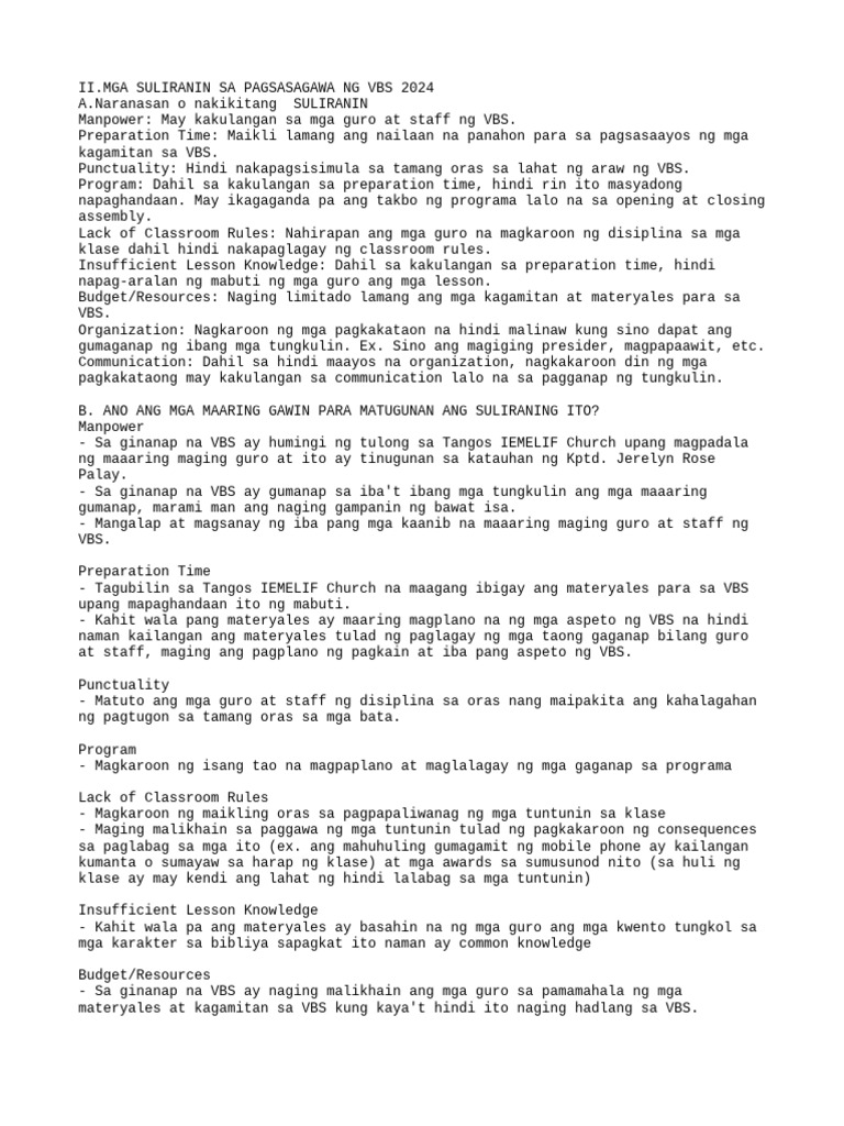 VBS Report Summary | PDF