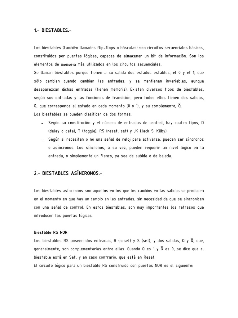 Tipos y Funcionamiento de Biestables | PDF | Ingeniería Informática ...