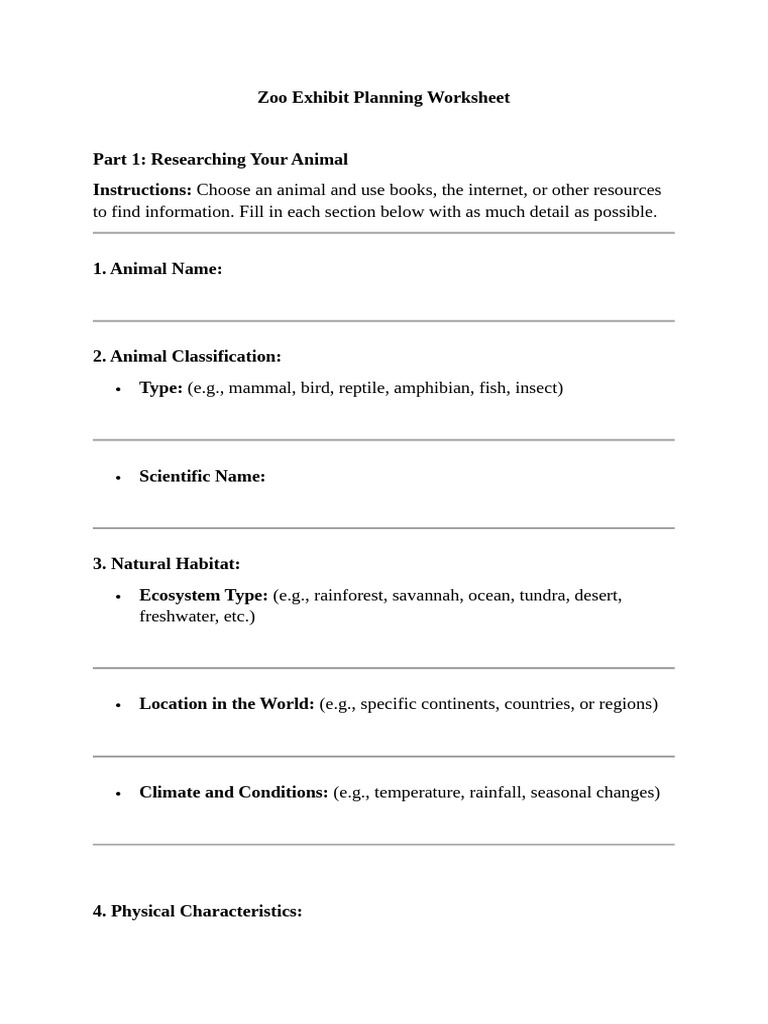 Zoo Exhibit Planning Worksheet | PDF | Zoo | Zoology