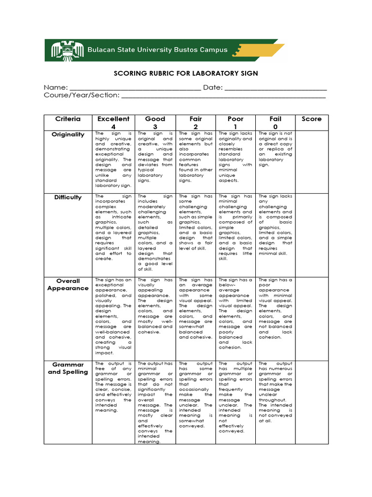 SCORING-RUBRIC-FOR-LABORATORY-SIGN | PDF | Rubric (Academic)