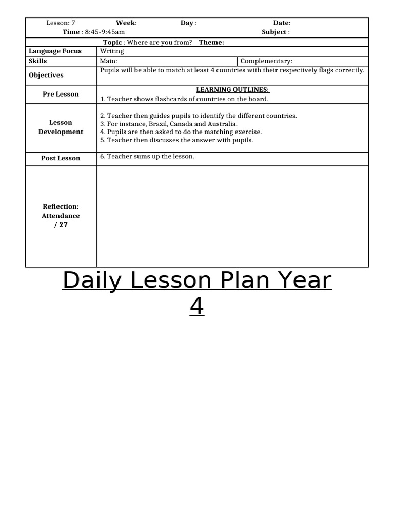Daily Lesson Plan Year 4 | PDF