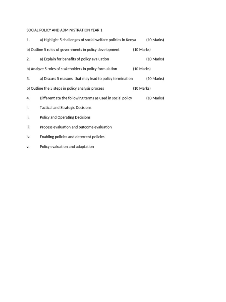 Social Policy and Administration Year 1 | PDF | Business
