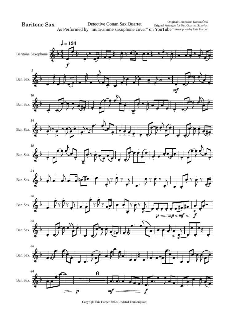 Baritone Sax: Detective Conan Sax Quartet As Performed by "Muta-Anime ...