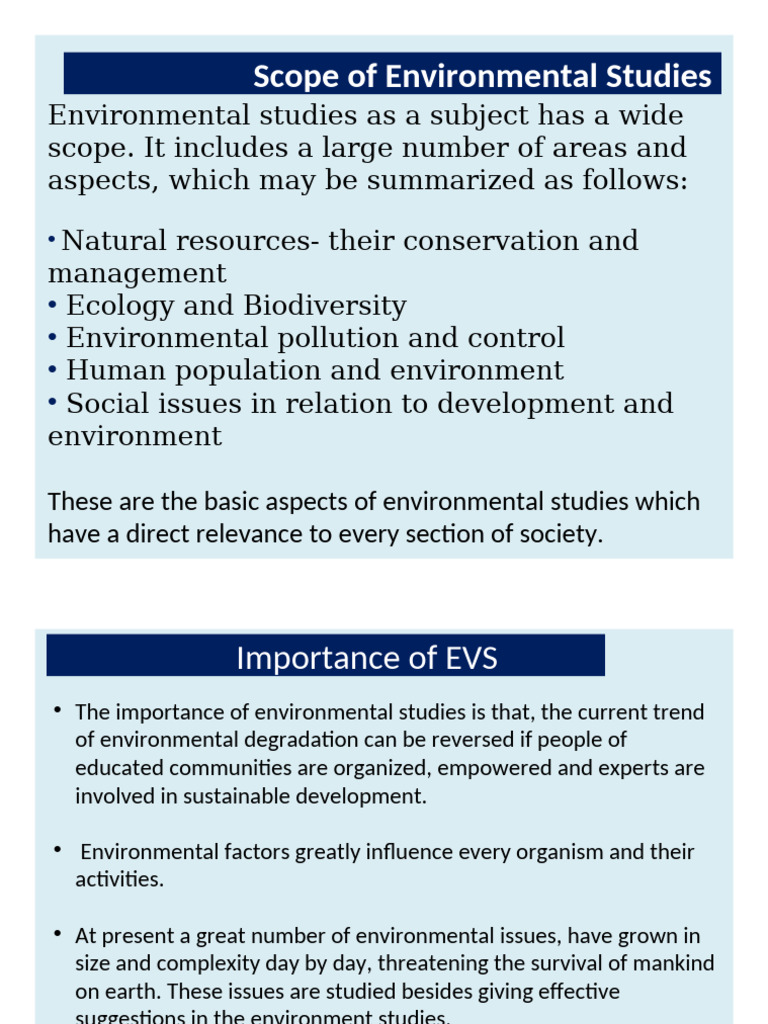 Importance and Scope of Environmental Studies | PDF | Environmental ...