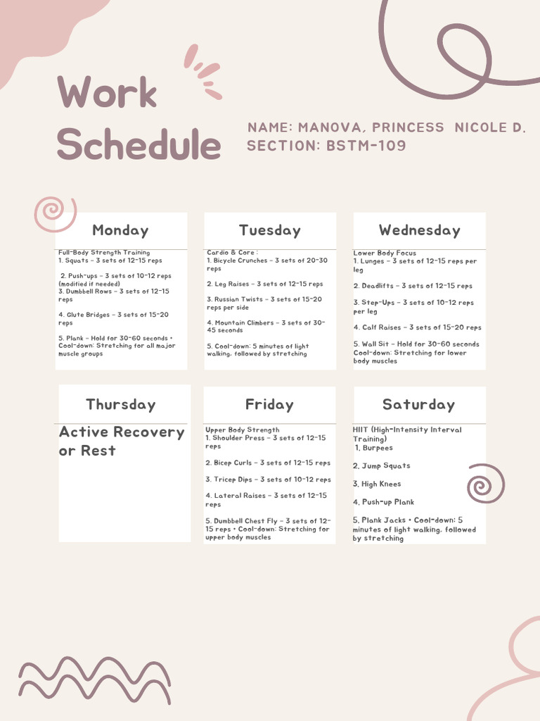 Plum Oat Brown Fun Weekly Plan | PDF | Physical Fitness | Physical Exercise