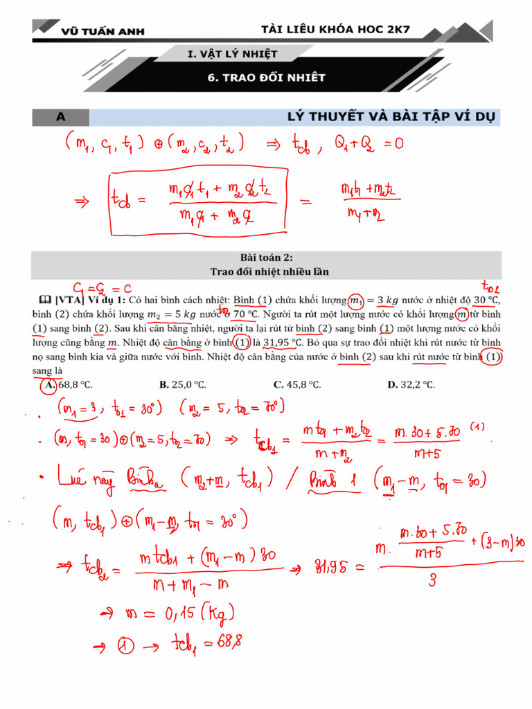 1. Vật Lý Nhiệt. Dạng 6. Trao Đổi Nhiệt (Note) p2 | PDF
