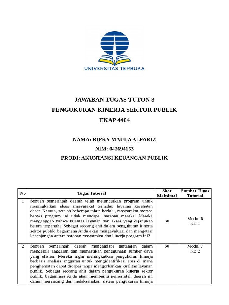 Jawaban Tugas Tuton 3 Ekap4404 | PDF