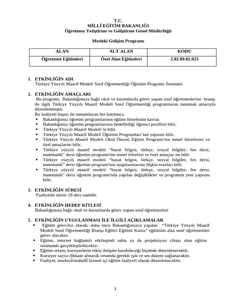 2.02.09.02.023 Türkiye Yüzyılı Maarif Modeli Sınıf Öğretmenliği Öğretim ...