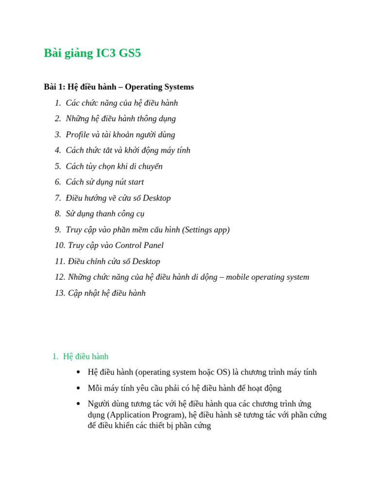 Bài giảng IC3 GS5 | PDF