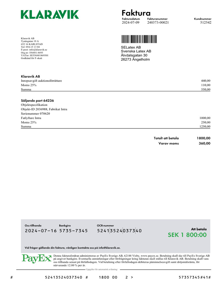 Faktura: Klaravik AB | PDF