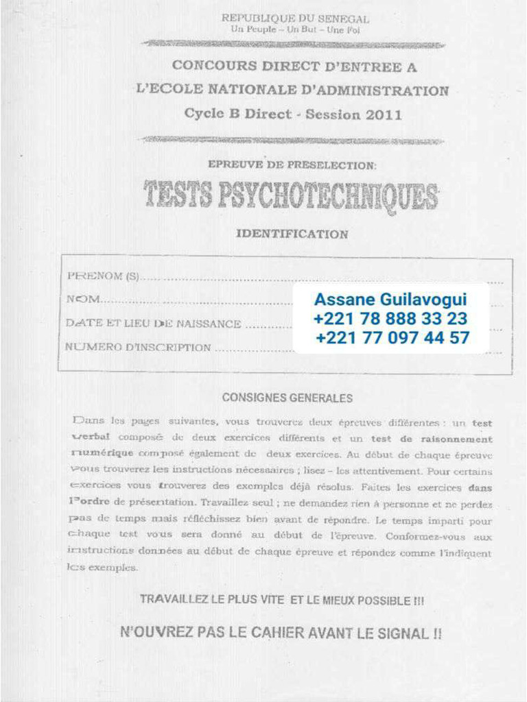 Tests Psychotechniques ENA Cycle B 2011 | PDF