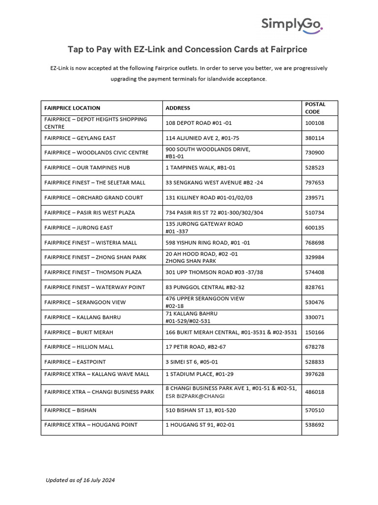 EZ-Link Payment Now at Fairprice Stores | PDF | Food Retailers | Singapore