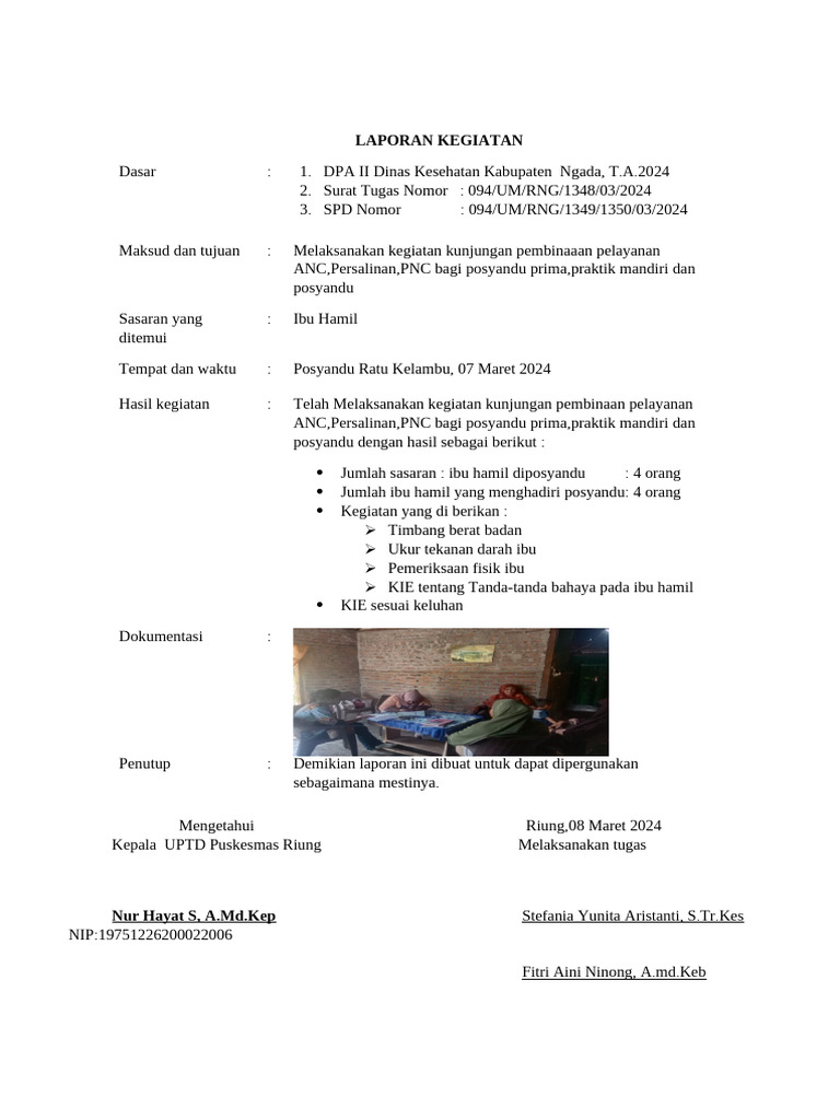 LAPORAN KEGIATAN BULAN agustus ANC,PNC 2024 Kota Raja | PDF