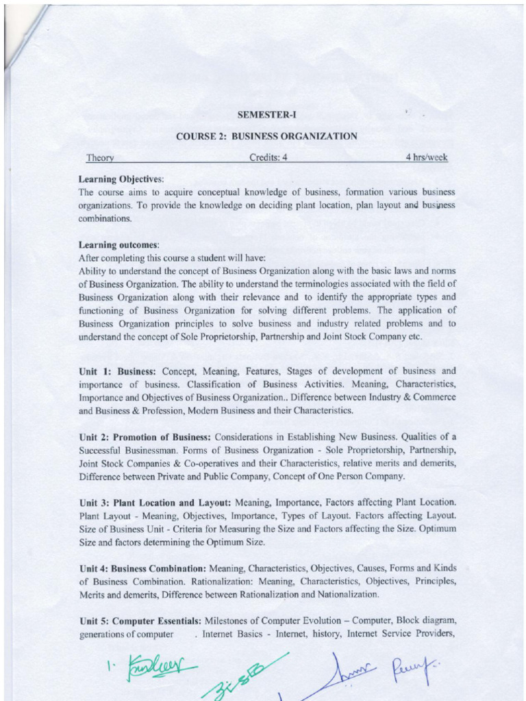 BBA Syllabus Sem I Course 2 | PDF | Concept | Business