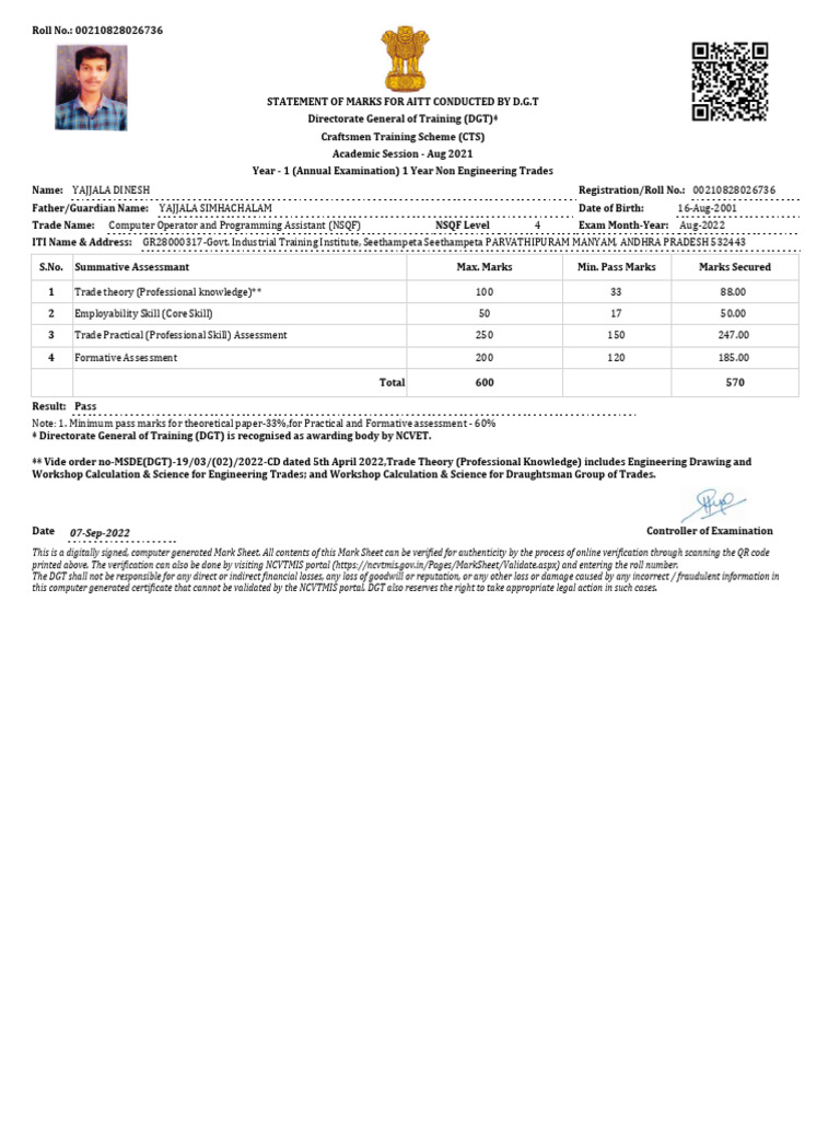 Marksheet R210828026736 1 | PDF | Technology & Engineering