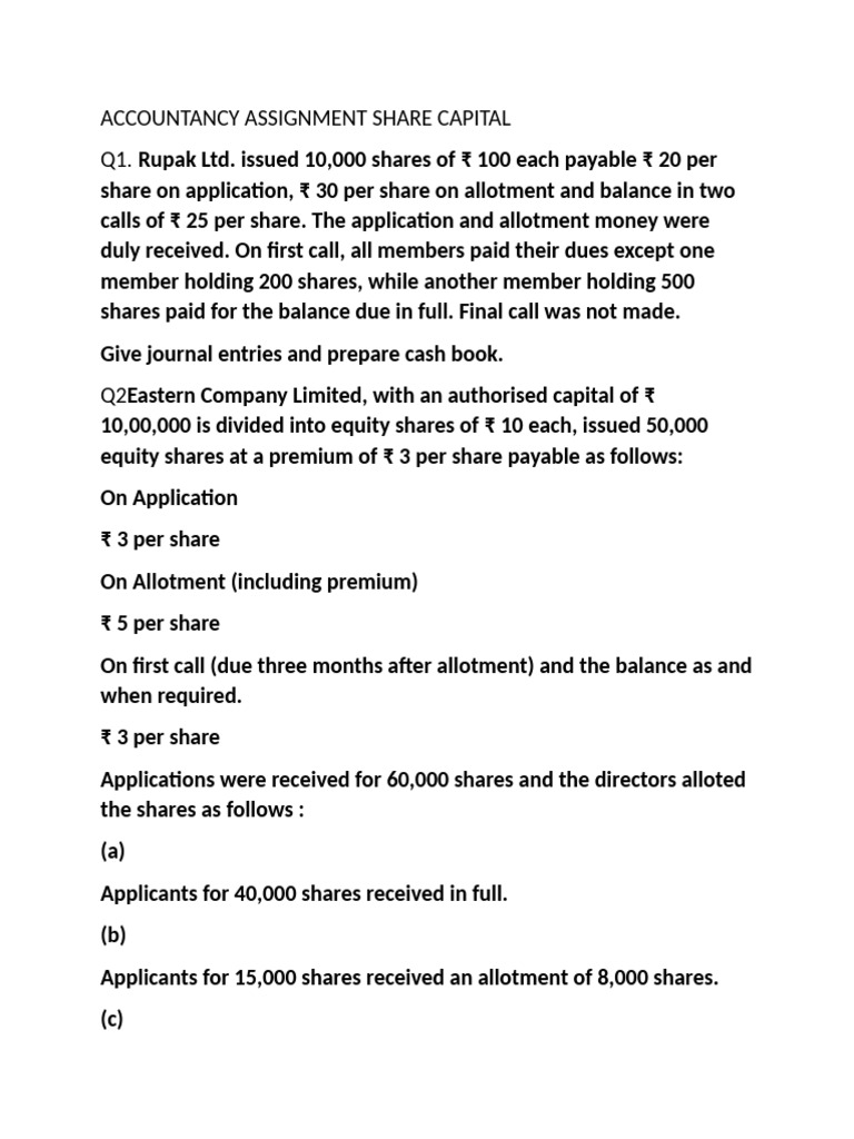 Accountancy Assignment Share Capital | PDF | Equity (Finance) | Money