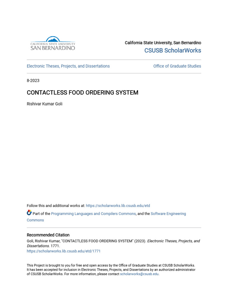 Contactless Food Ordering System | PDF | Databases | Qr Code