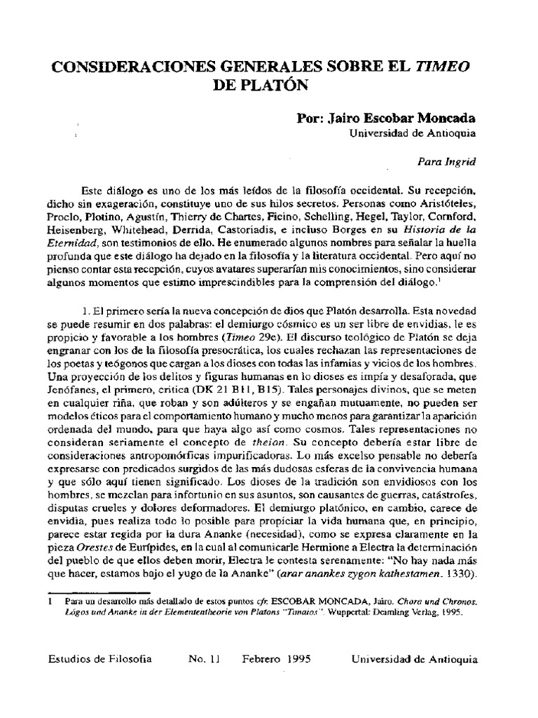 Mlpezalzate, Consideraciones Generales Sobre El Timeo de Platon | PDF ...