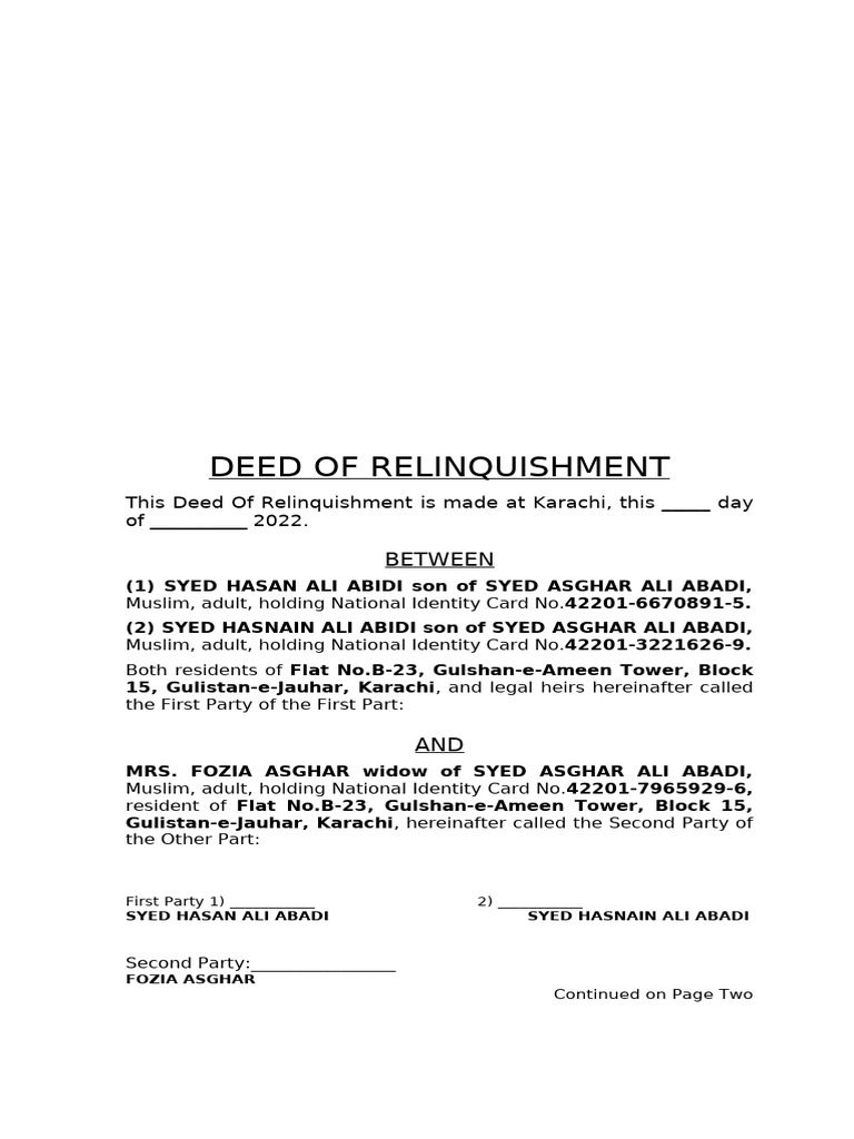 RELINQUISHMENT DEED-Plot No.35, Green Valley | PDF | Law
