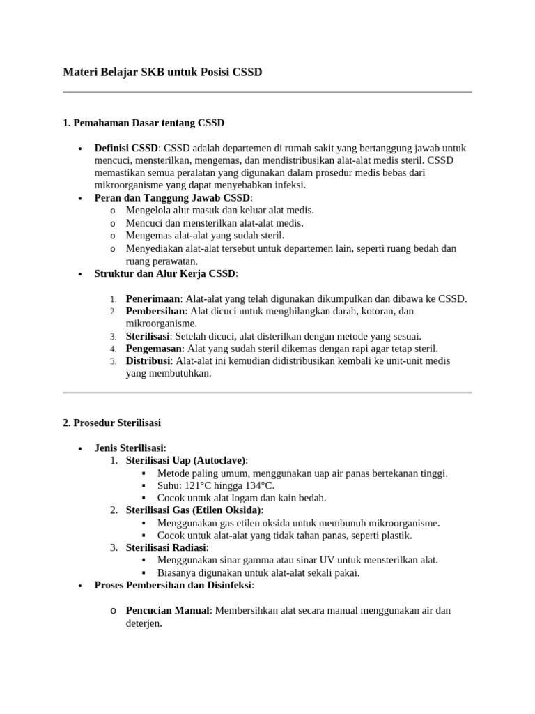Materi Belajar SKB Untuk Posisi CSSD | PDF