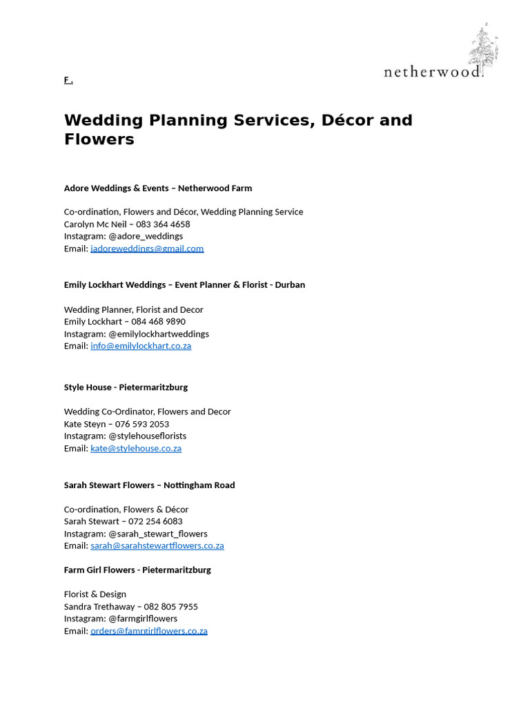 Netherwood Preferred Supplier List May 13 2024 | PDF
