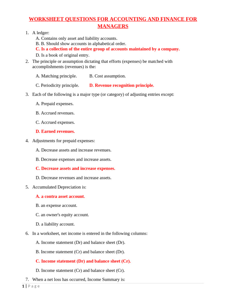 Work Sheet Questions For Accounting & Finance For Managers | PDF ...