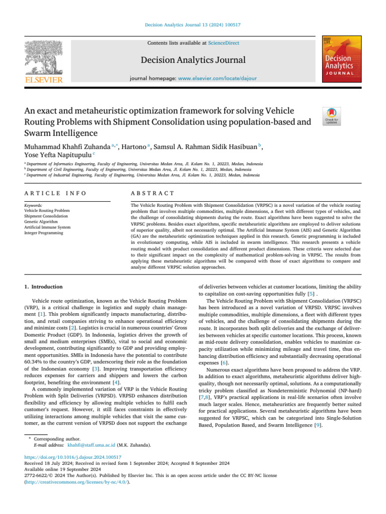 An Exact and Metaheuristic Optimization Framework For Solving - 2024 - Decision | PDF ...