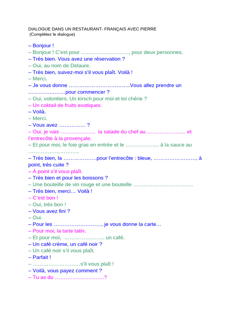 Dialogue Dans Un Restaurant | PDF