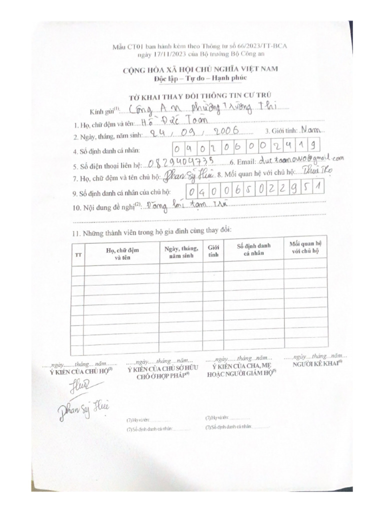 Mẫu CTO1 Ban Hành Kèm Theo Thông Tư Số 662023TT-BCA | PDF