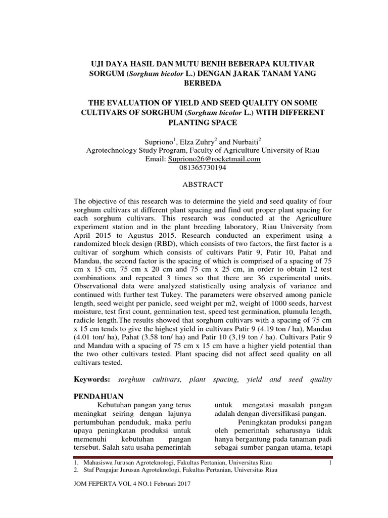 Uji Daya Hasil Dan Mutu Benih | PDF