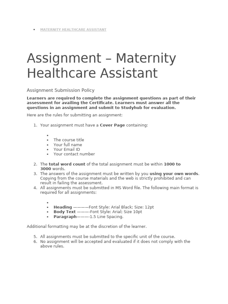 Assignment - Maternity Healthcare Assistant | PDF | Vagina | Human ...