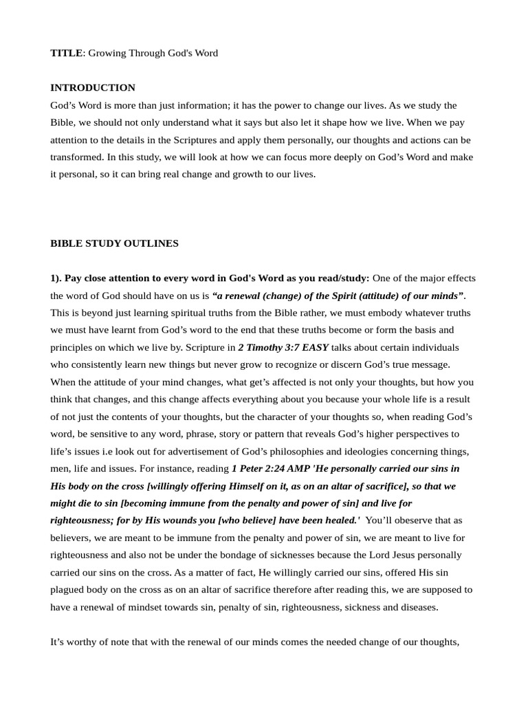 Bible Study Outline | PDF | Sin | God