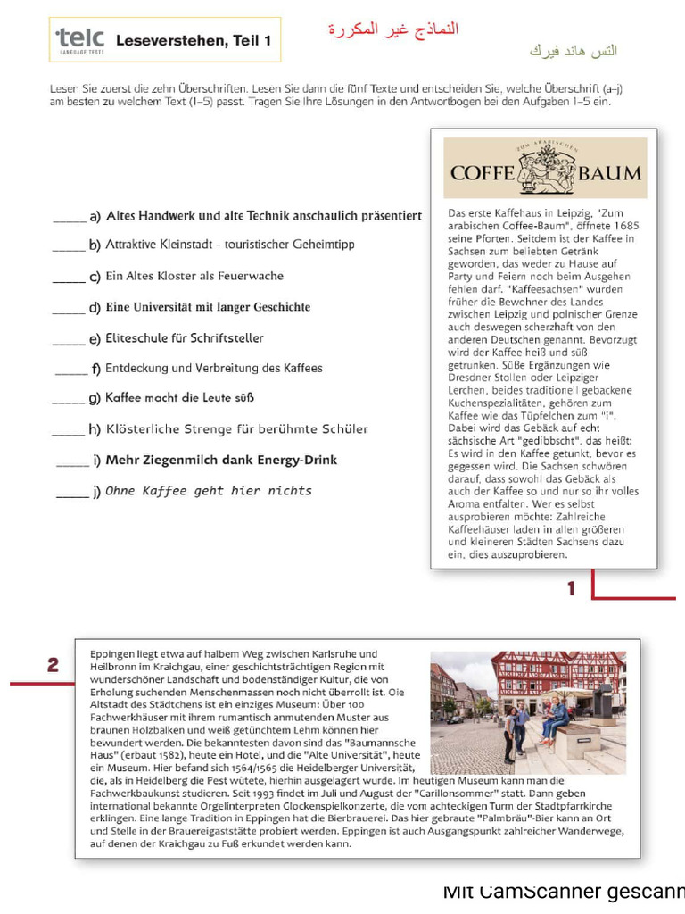 Telc B1 Deutsch Leseverstehen | PDF